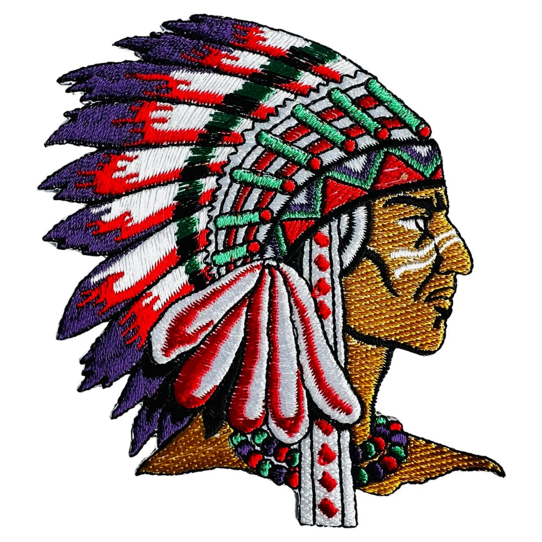 Native American Indian Patch: Red Iron-on Embroidery (H 10cm X W 8cm ...