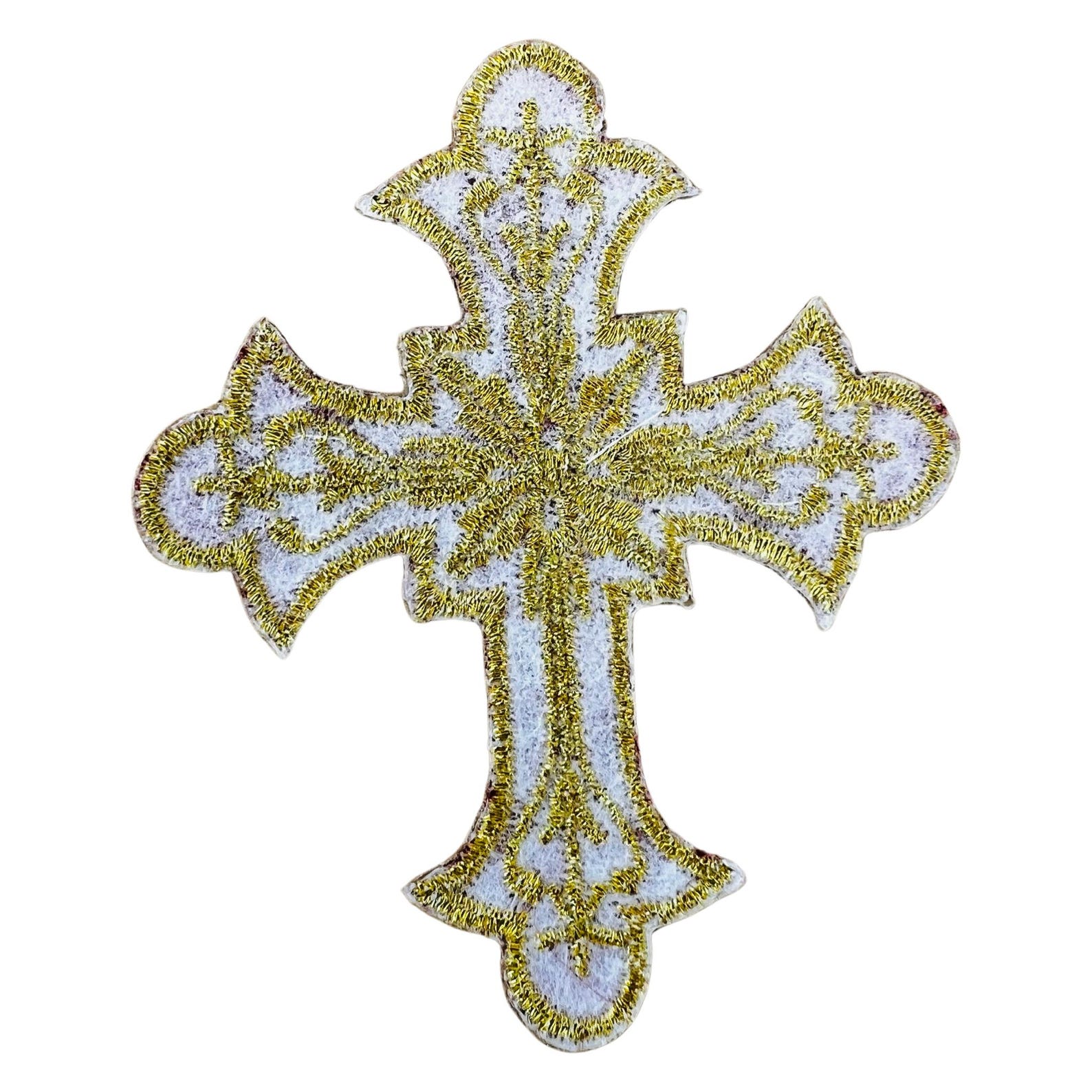 Red and Gold Cross Embroidery Patch: Iron-on Applique (H 8cm X W 7cm ...