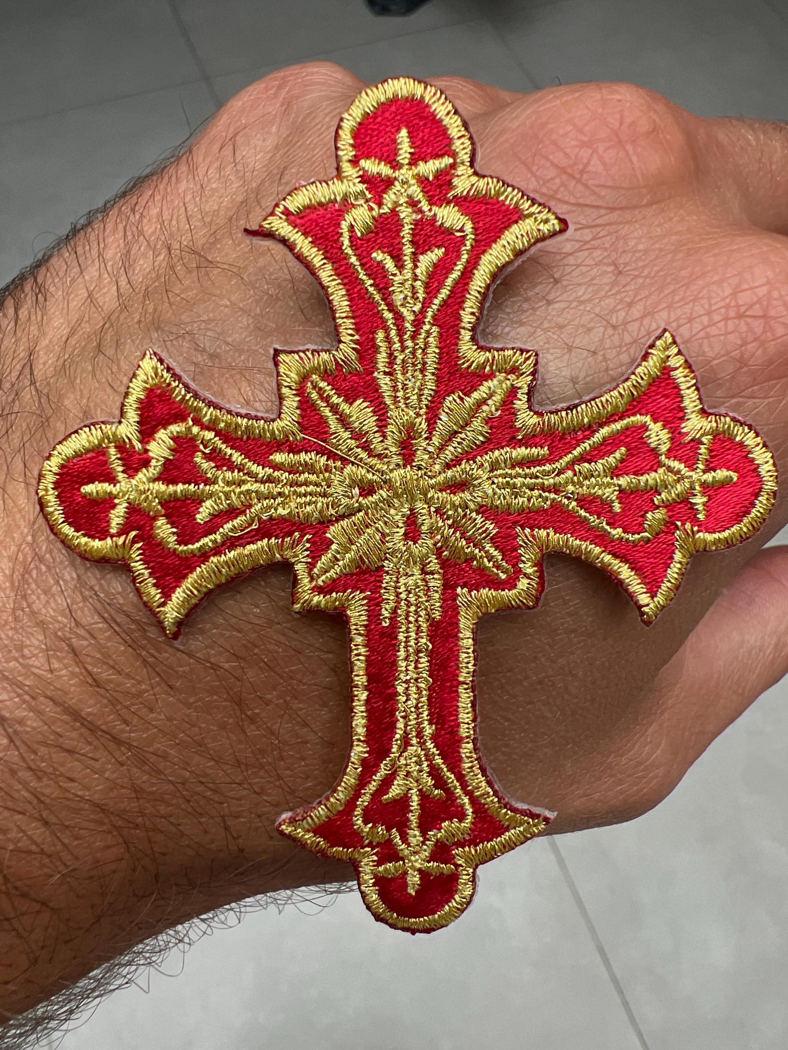 Red and Gold Cross Embroidery Patch: Iron-on Applique (H 8cm X W 7cm ...