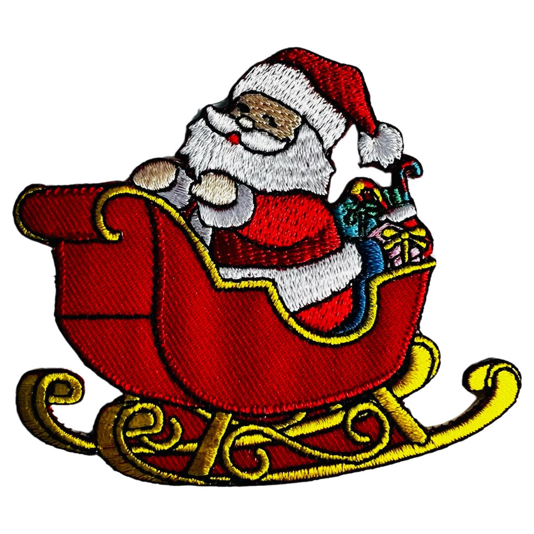 Santa Claus Sleigh Christmas İron on Embroidery Patch Design for ...