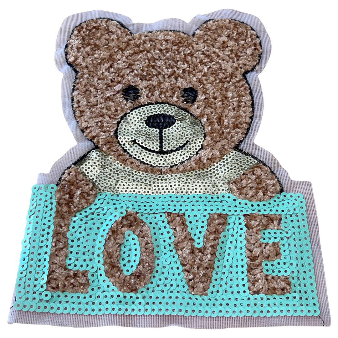 Teddy Bear Love Sequin Sew on Embroidery Patch Design for Clothes by ...