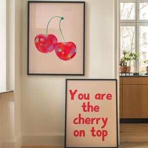 Cherry Wall Art Printable Set, Cherry Quote Illustration, Fun Kitchen ...