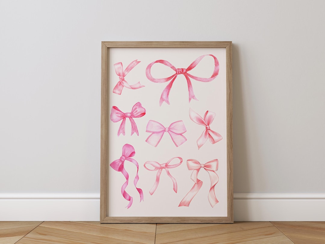 Watercolor Pink Bow Poster, Elegant Decorative Ribbon Art Print, Cute ...