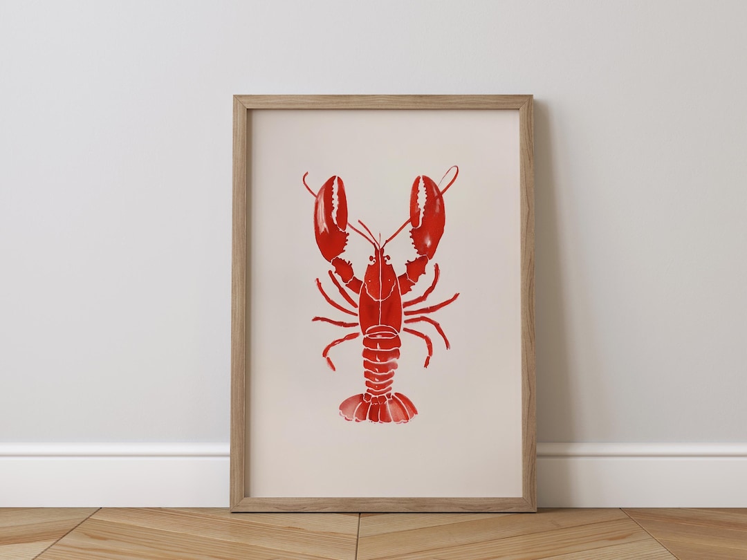 Red Lobster Poster, Digital Lobster Art, Lobster Wall Decor, Marine ...