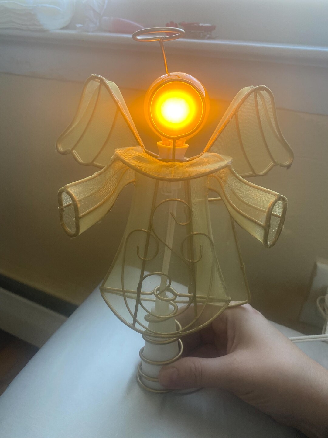 As is Art Deco Angel Christmas Tree Top Topper Wired Mesh Light up Plug ...