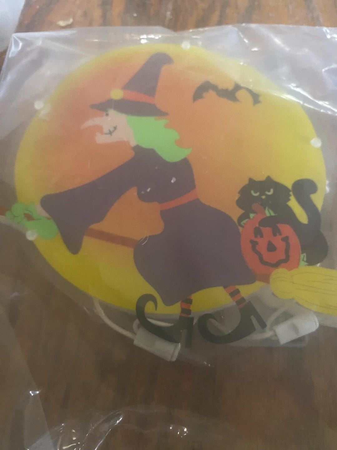 Light Red Window Plug on Witch Plastic Graphic on Broom Cat Halloween ...