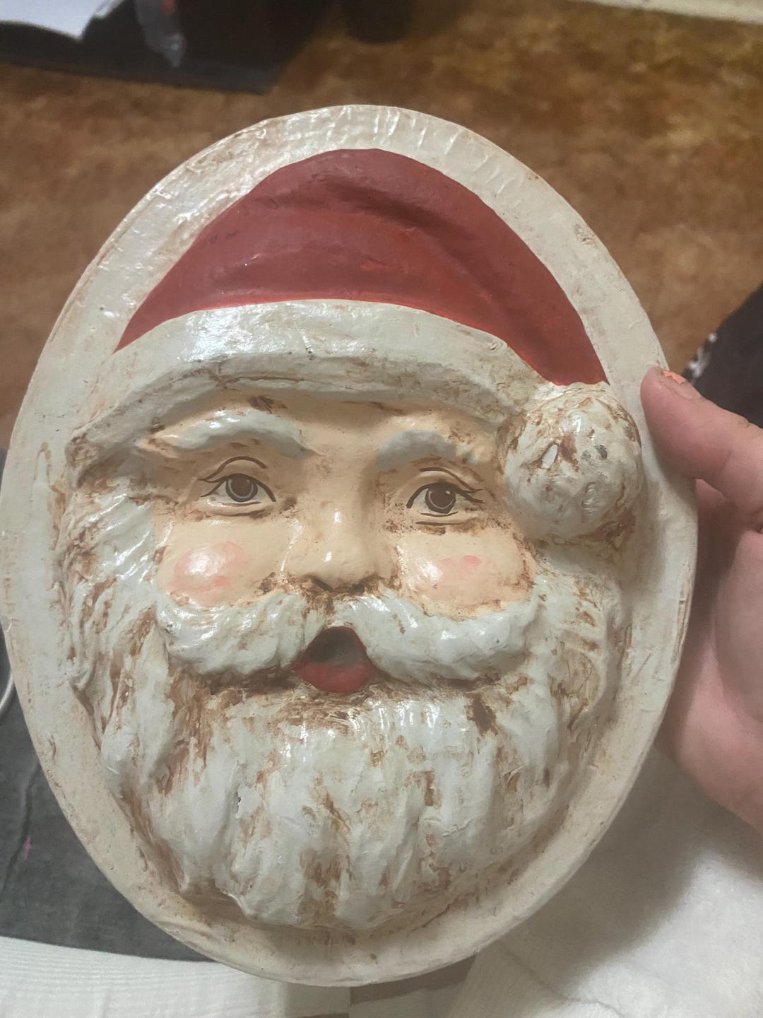 Santa Face Paper Mache Handmade Gift Box Tan White Decoration Box ...