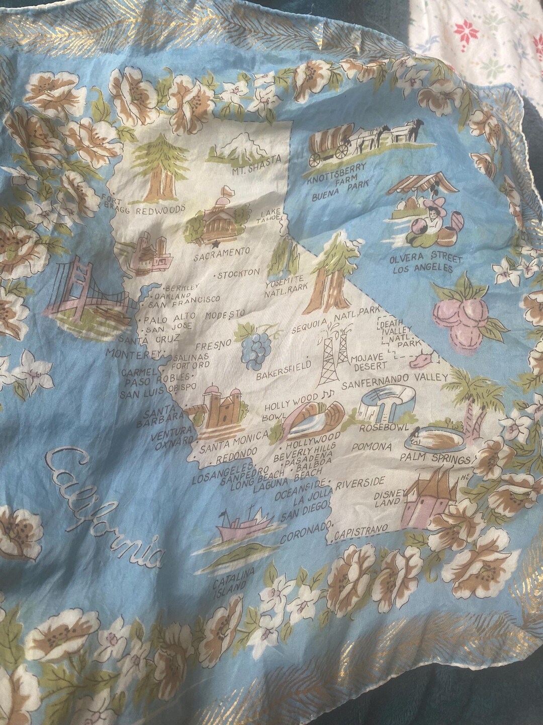 Souvenir State Map California Hankie Hanky Handkerchief Travel Places ...