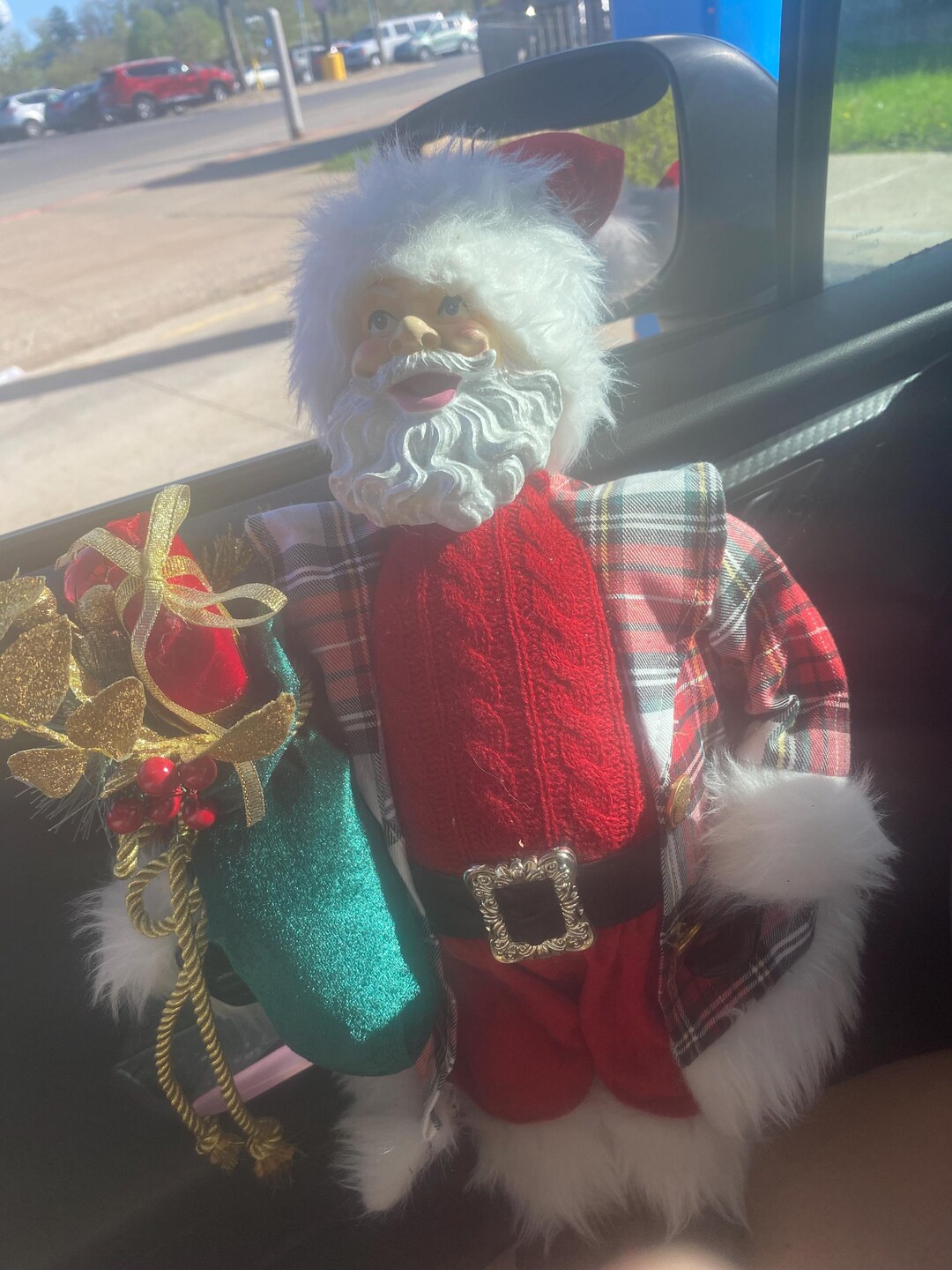 As is New Santa Claus Arms Figure Figurine Doll Table Top Plaid Red ...