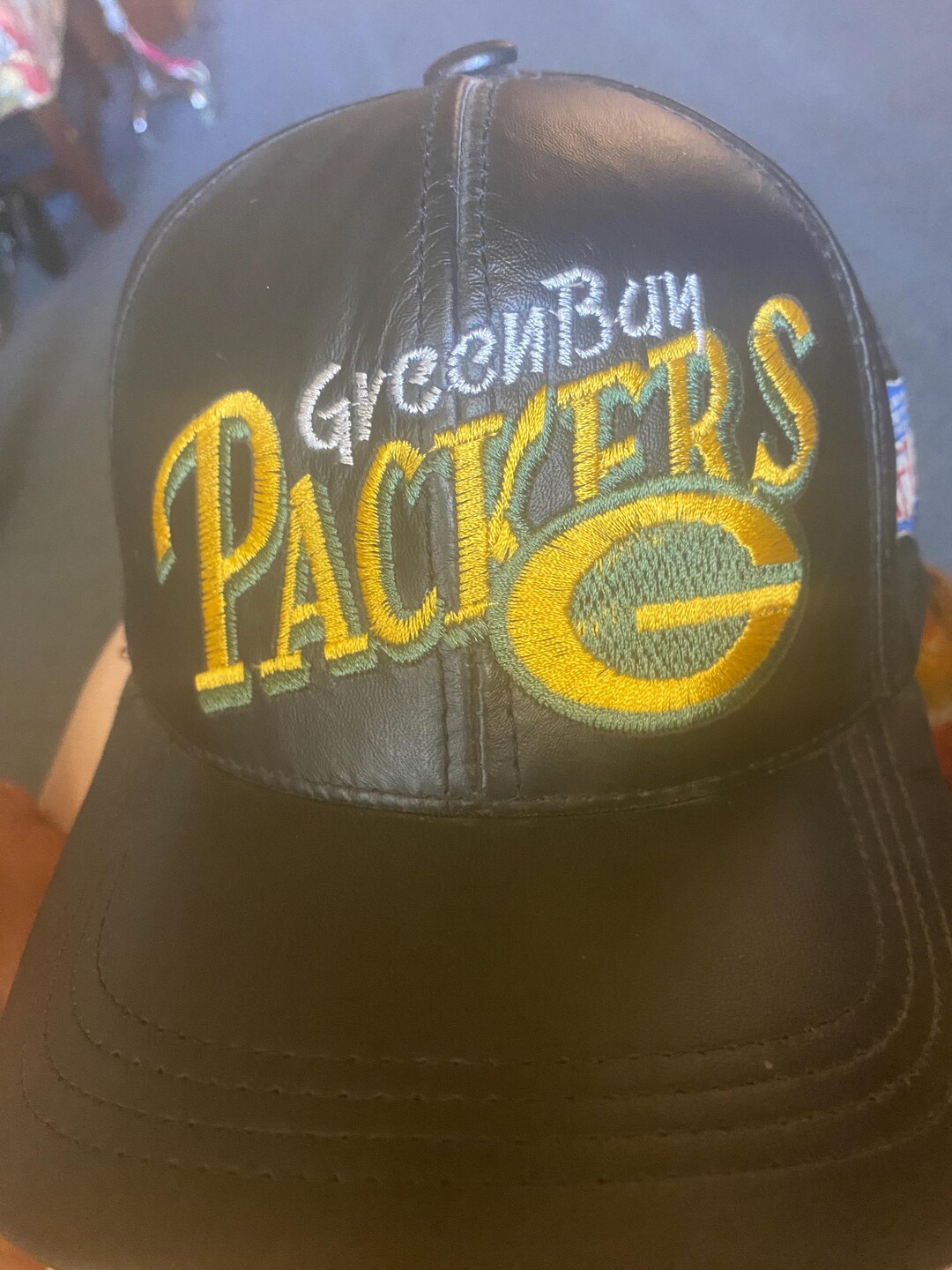 Green Bay Packers Cap Hat Black Leather NFL Adjustable Football ...