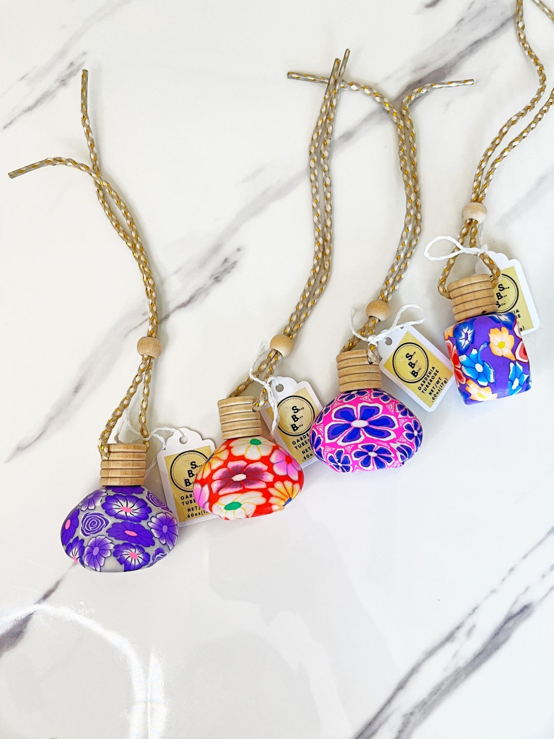 Gardenia Tuberose Car Diffusers Floral Art Bottle Car Charms Car ...