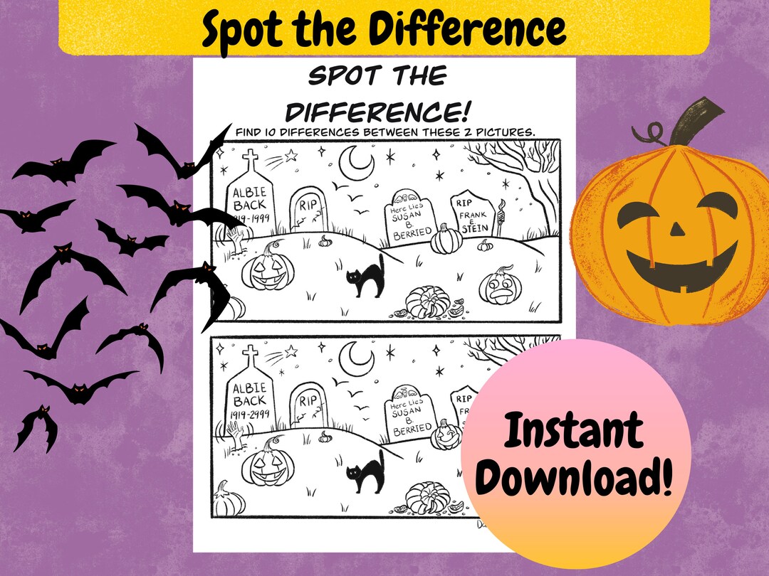 Spot the Difference Spooky, Halloween Printable Games, Halloween PDF ...