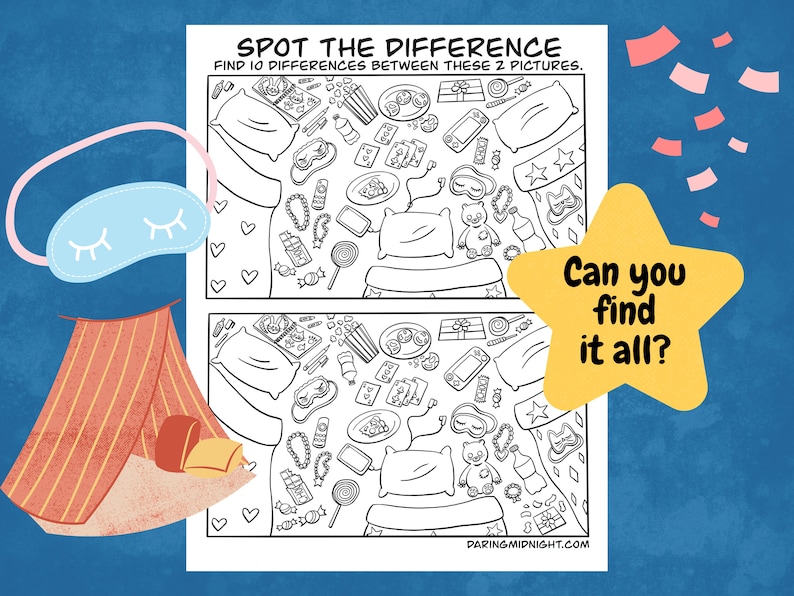 Spot the Difference Sleepover Kids Activity Sheet - Etsy