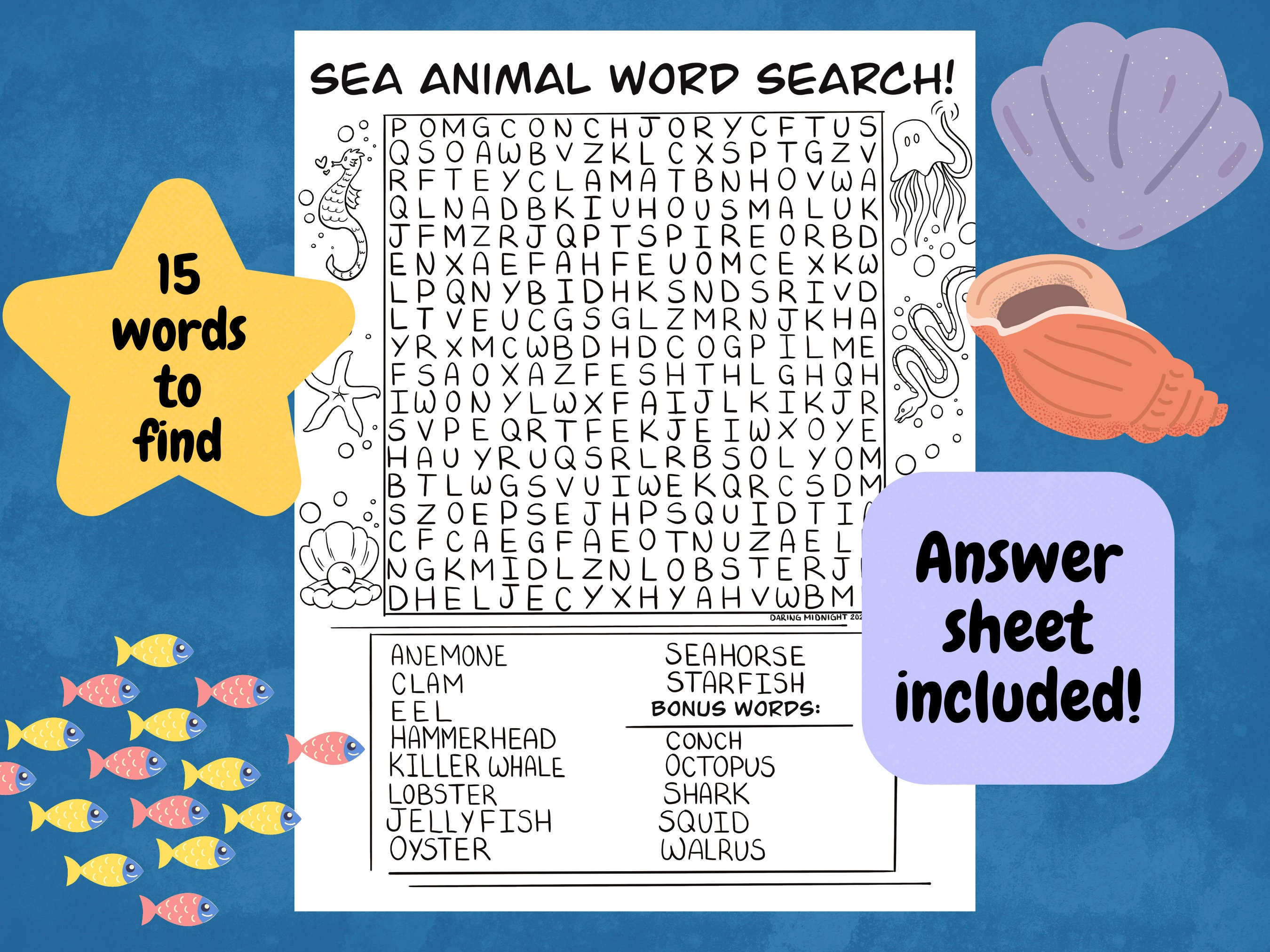 Sea Animal Word Search - Etsy
