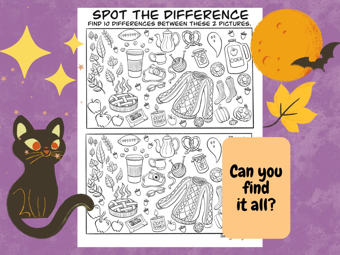 Spot the Difference Fall, Kids Activity Sheet, Halloween Game, Instant ...