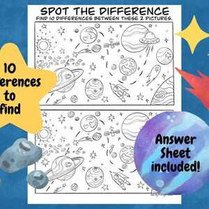 Spot the Difference Outer Space, Kids Activity Sheet - Etsy
