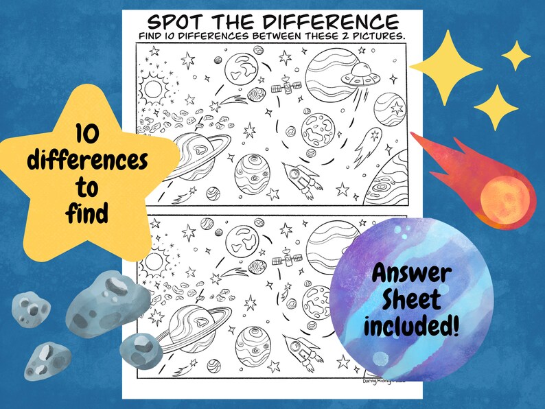 Spot the Difference Outer Space, Kids Activity Sheet - Etsy