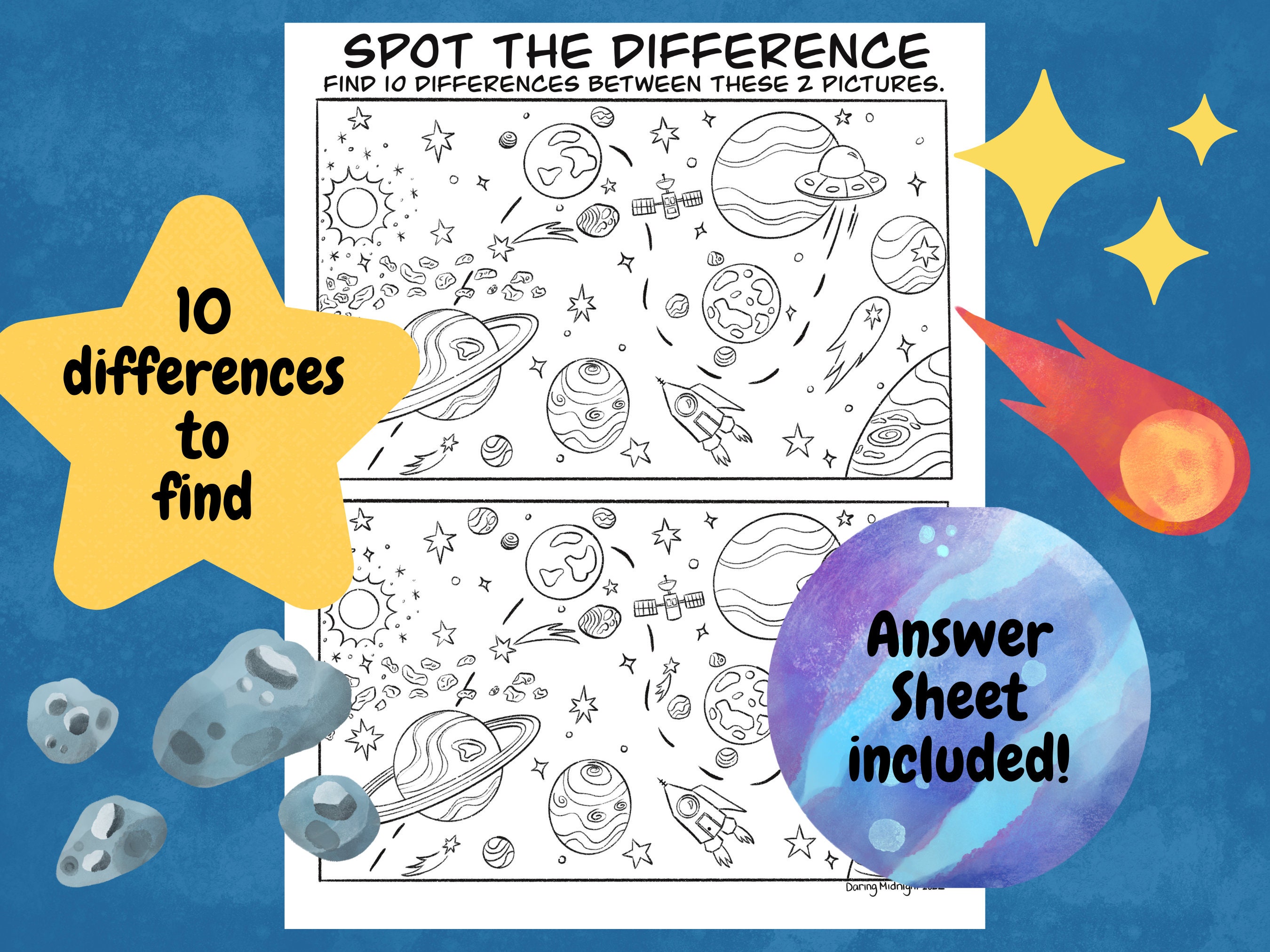 Spot the Difference Outer Space, Kids Activity Sheet - Etsy