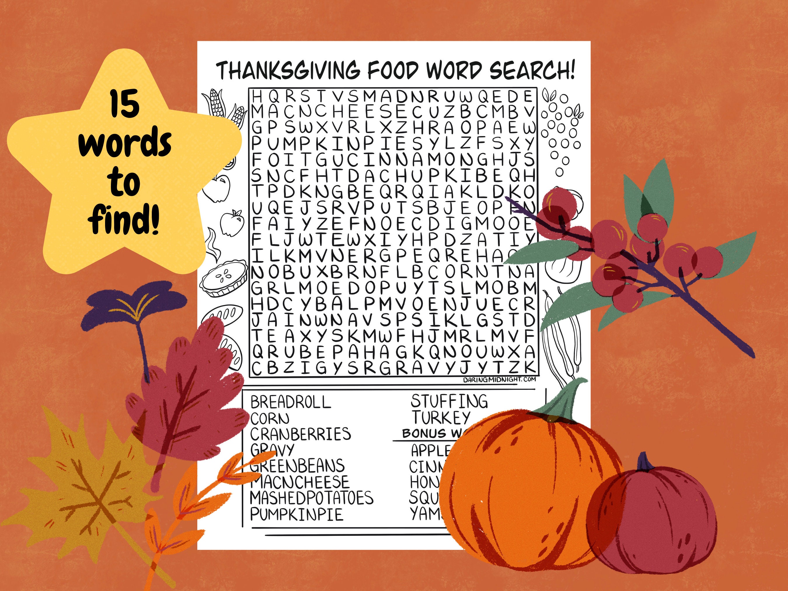 Thanksgiving Food Word Search - Etsy
