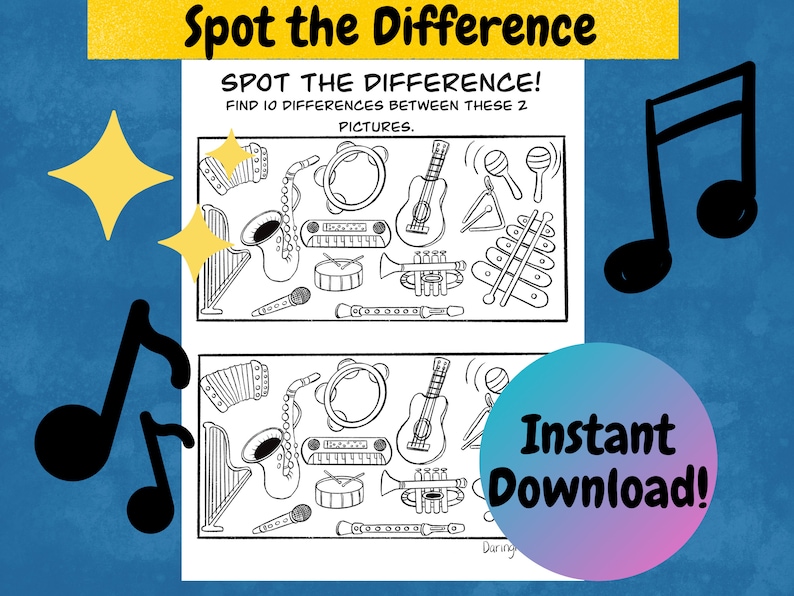 Spot the Difference Music, Music Activity, Hidden Object Game, Coloring ...