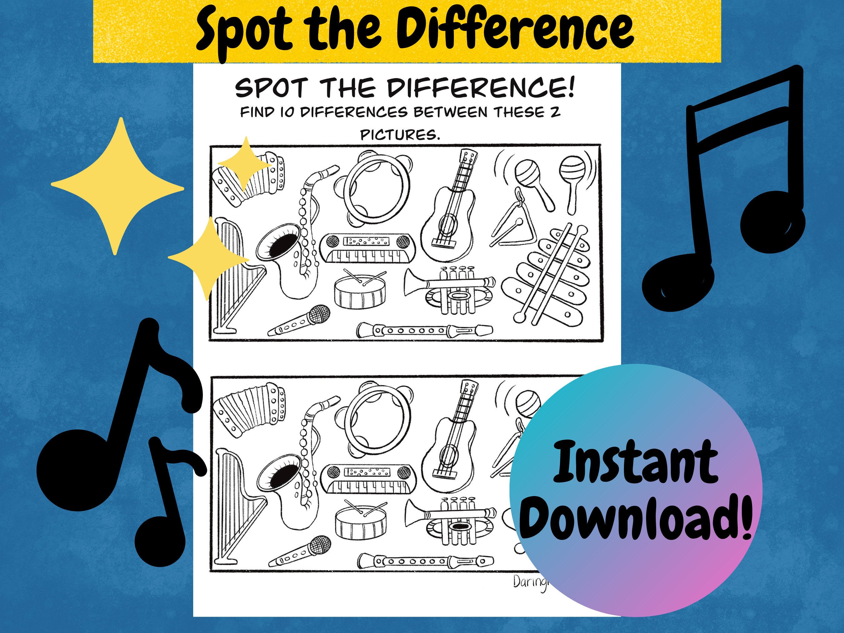 Spot the Difference Music, Music Activity, Hidden Object Game, Coloring ...