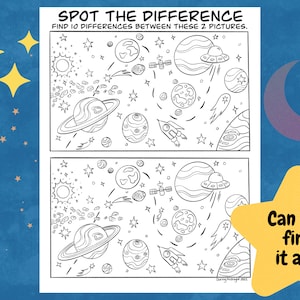 Spot the Difference Outer Space, Kids Activity Sheet - Etsy