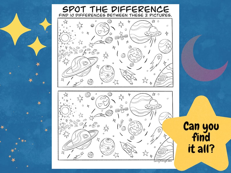 Spot the Difference Outer Space, Kids Activity Sheet - Etsy