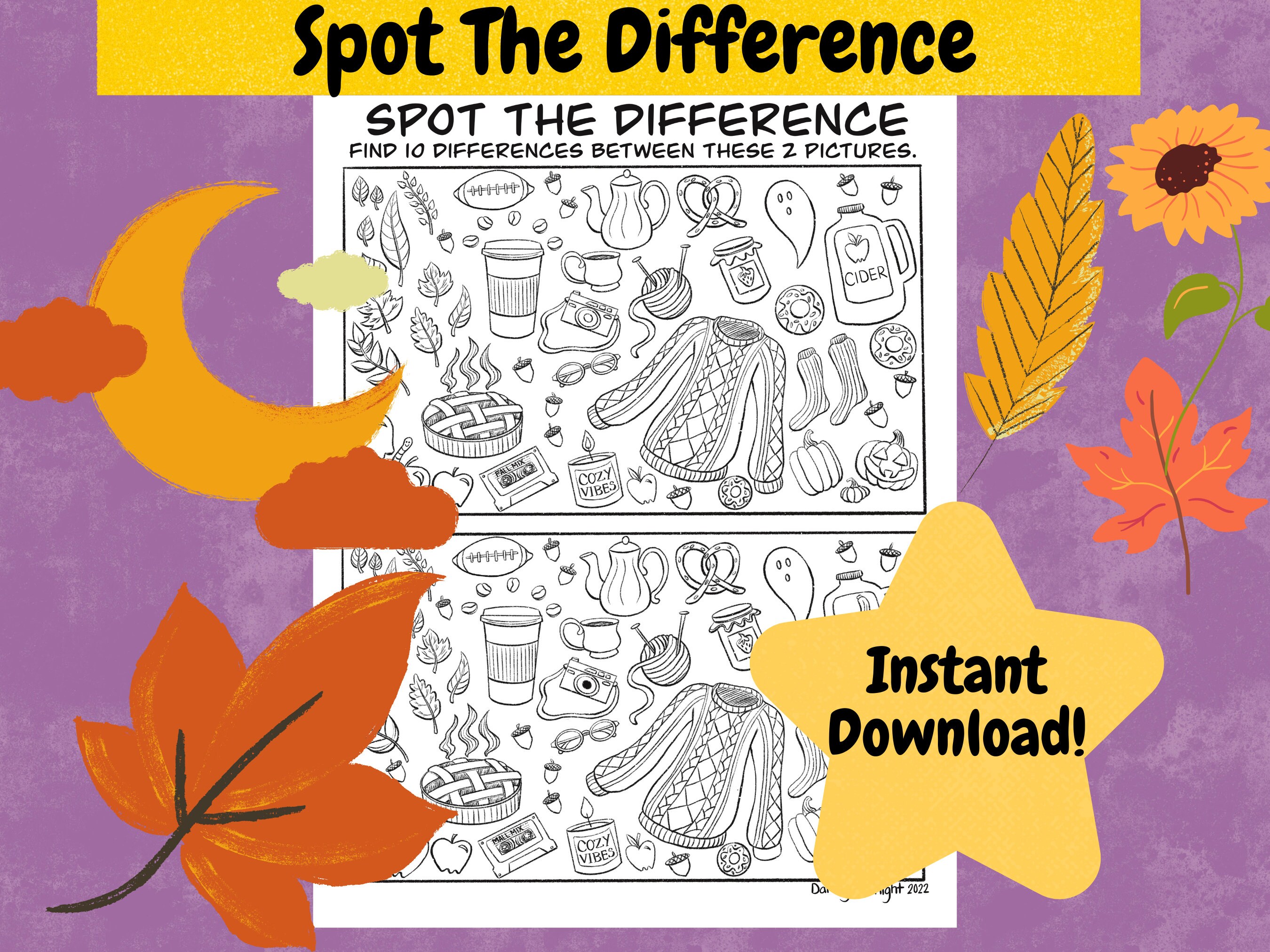 Spot the Difference Fall, Kids Activity Sheet, Halloween Game, Instant ...