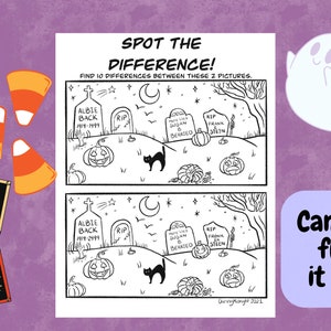 Spot the Difference Spooky, Halloween Printable Games, Halloween PDF ...