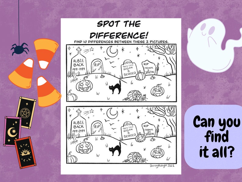 Spot the Difference Spooky, Halloween Printable Games, Halloween PDF ...