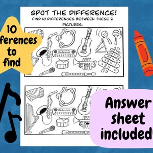 Spot the Difference Music, Music Activity, Hidden Object Game, Coloring ...