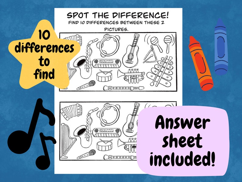 Spot the Difference Music, Music Activity, Hidden Object Game, Coloring ...