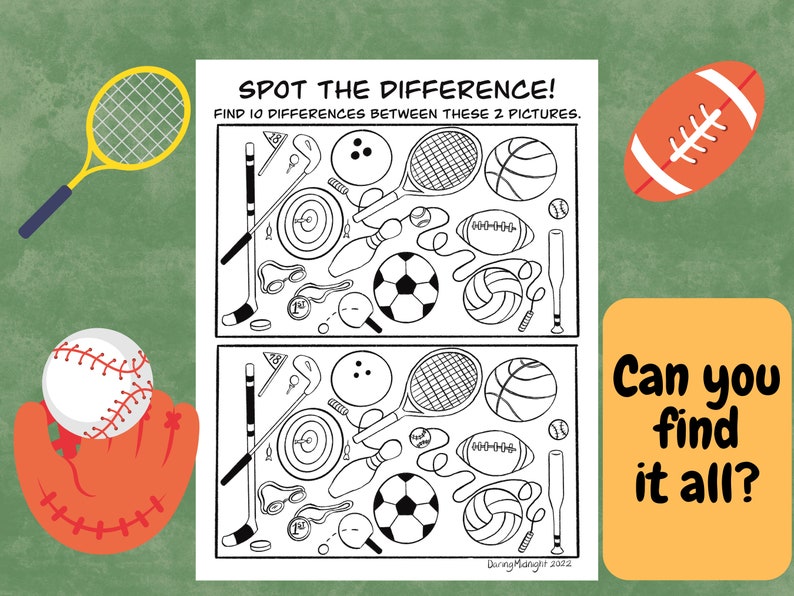 Spot the Difference Sports, Coloring Sheet, Instant Download, Printable ...