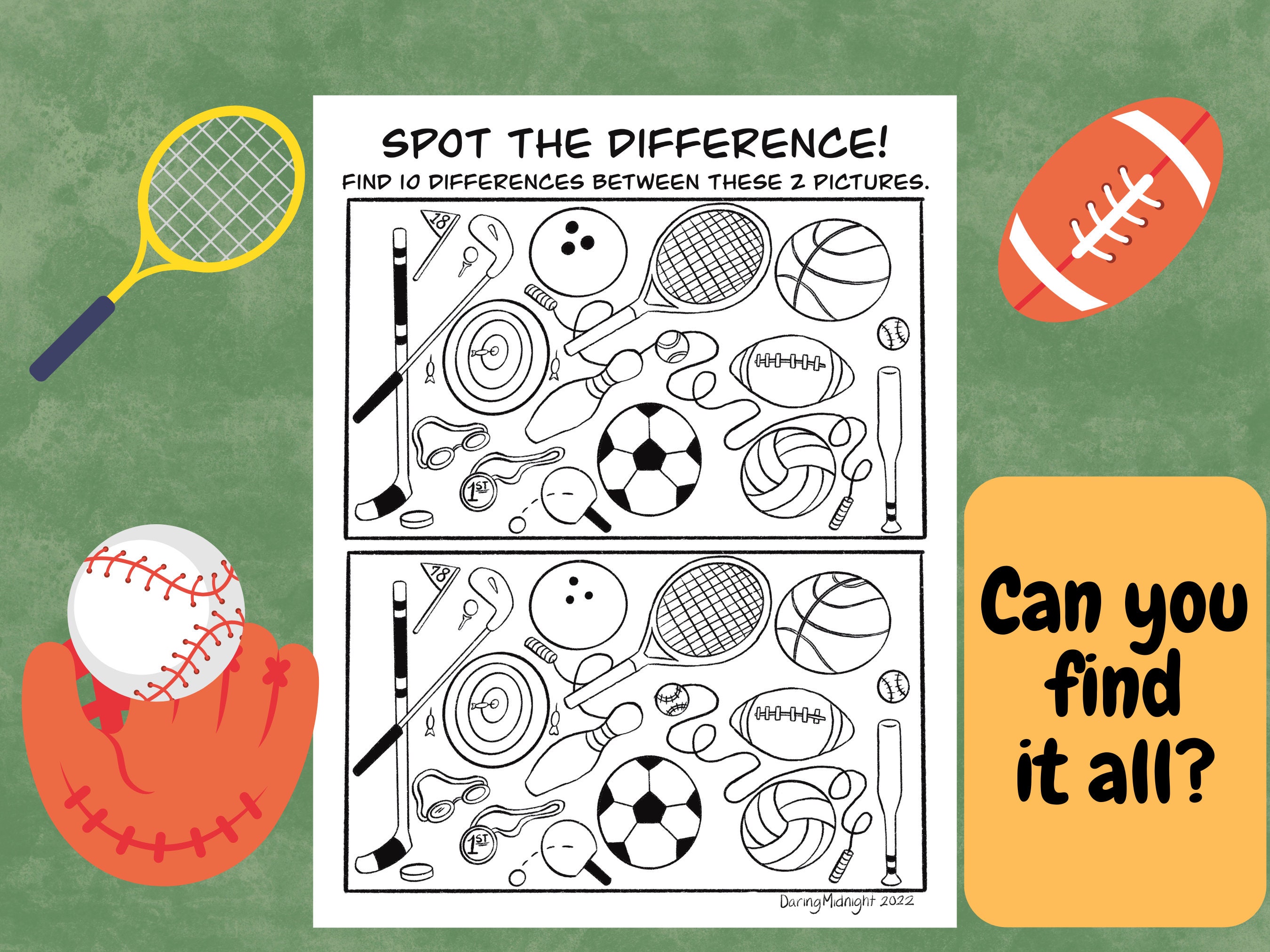 Spot the Difference Sports, Coloring Sheet, Instant Download, Printable ...