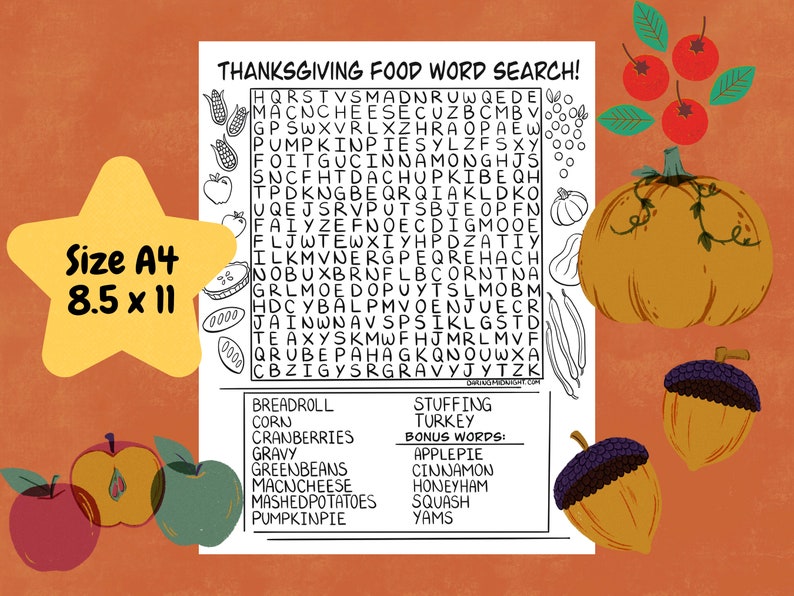 Thanksgiving Food Word Search - Etsy