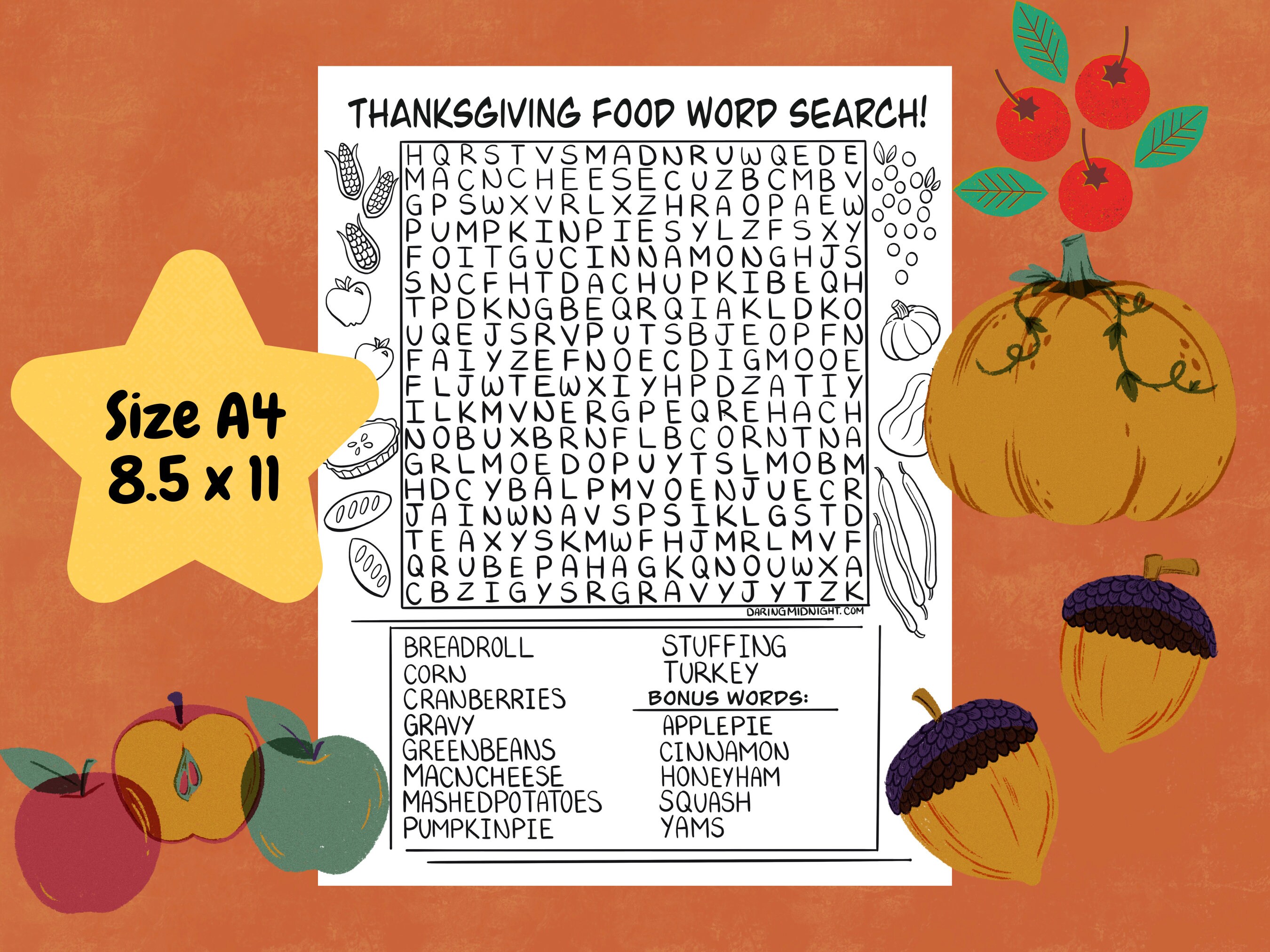 Thanksgiving Food Word Search - Etsy