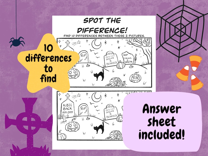 Spot the Difference Spooky, Halloween Printable Games, Halloween PDF ...