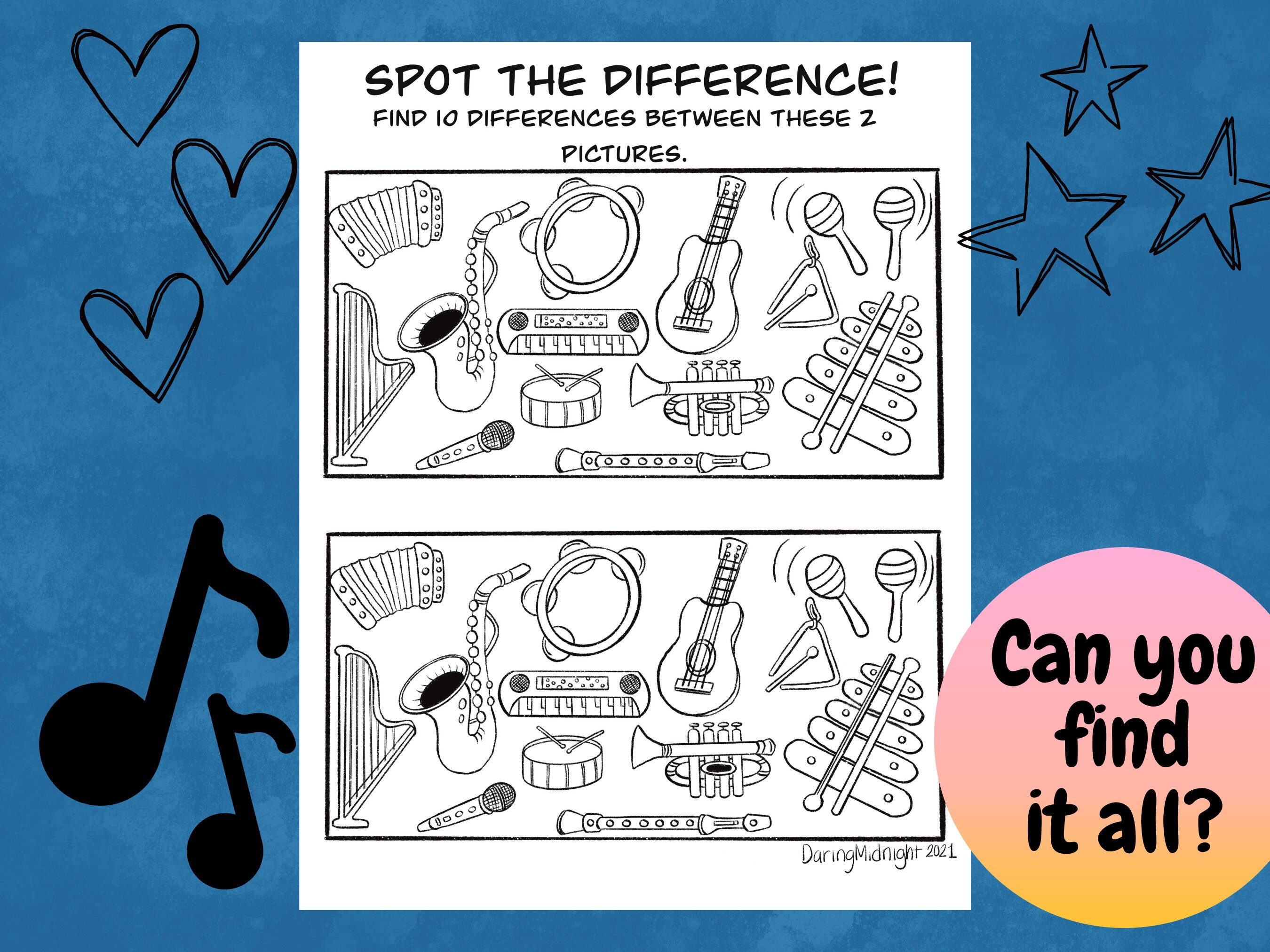 Spot the Difference Music, Music Activity, Hidden Object Game, Coloring ...