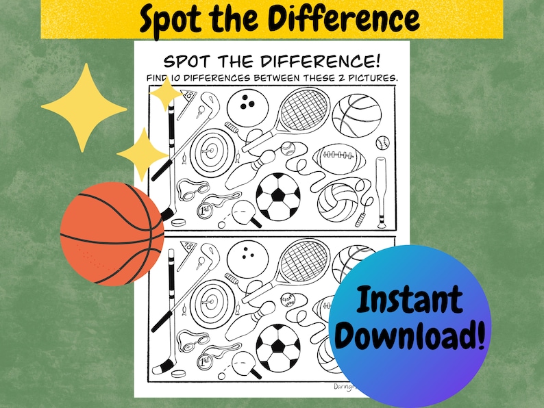 Spot the Difference Sports, Coloring Sheet, Instant Download, Printable ...