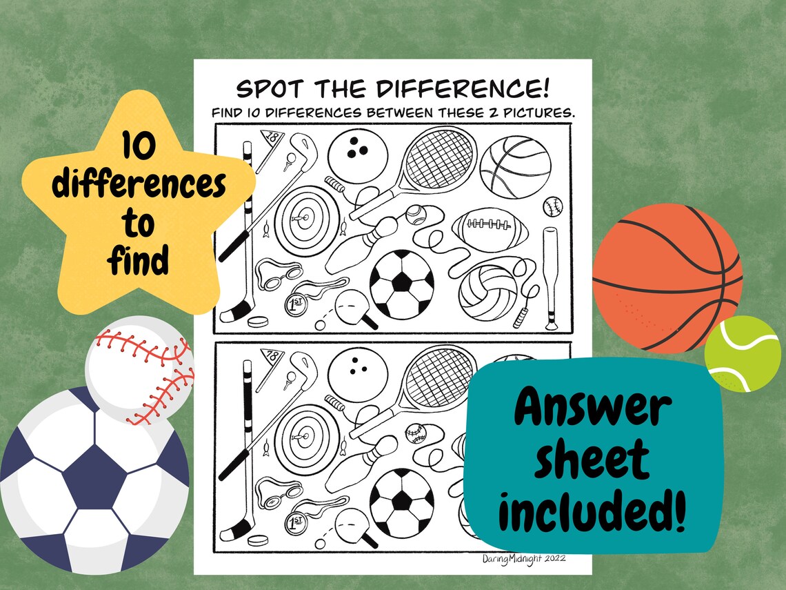 Spot the Difference Sports, Coloring Sheet, Instant Download, Printable ...
