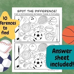 Spot the Difference Sports, Coloring Sheet, Instant Download, Printable ...