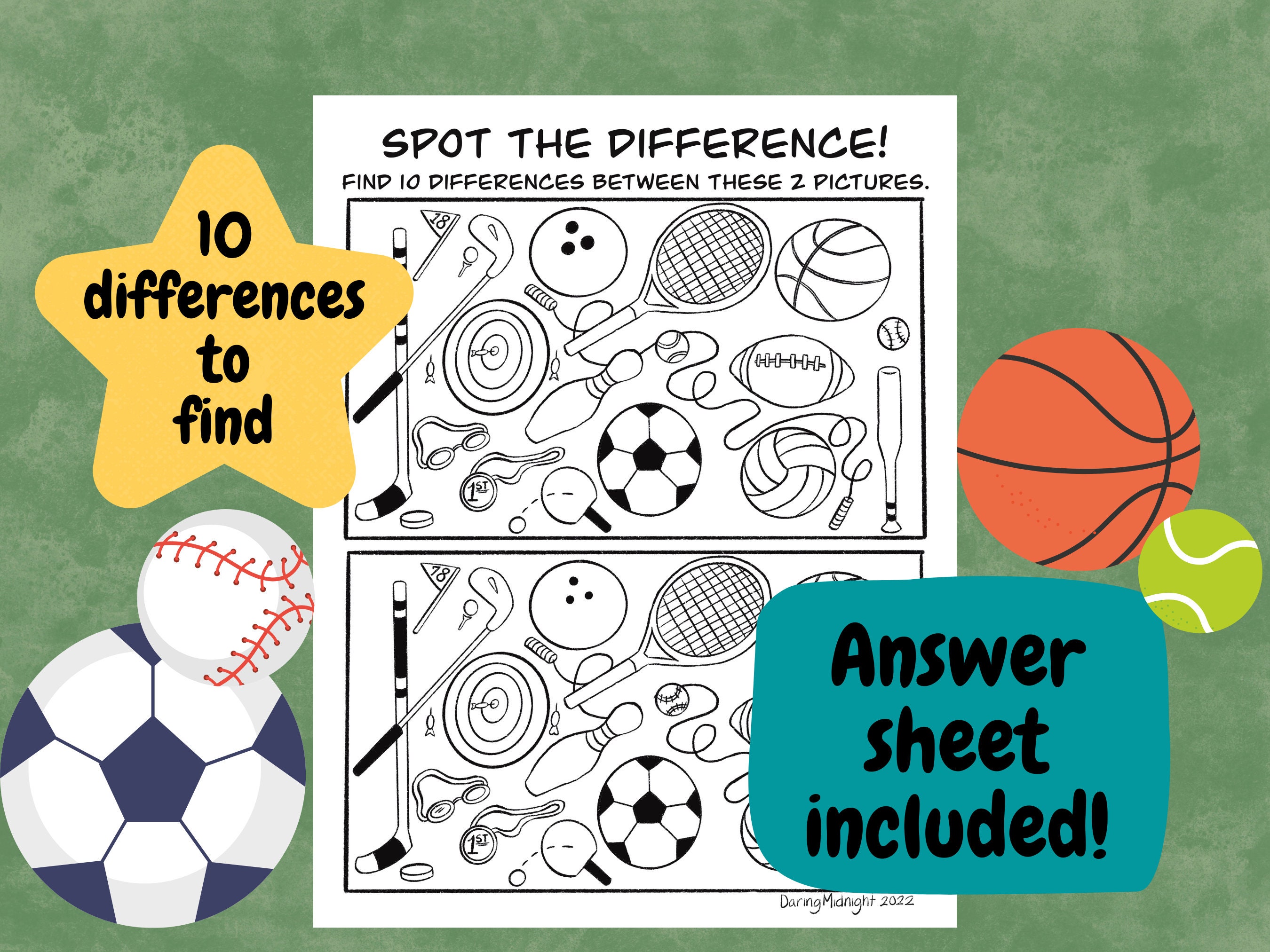 Spot the Difference Sports, Coloring Sheet, Instant Download, Printable ...