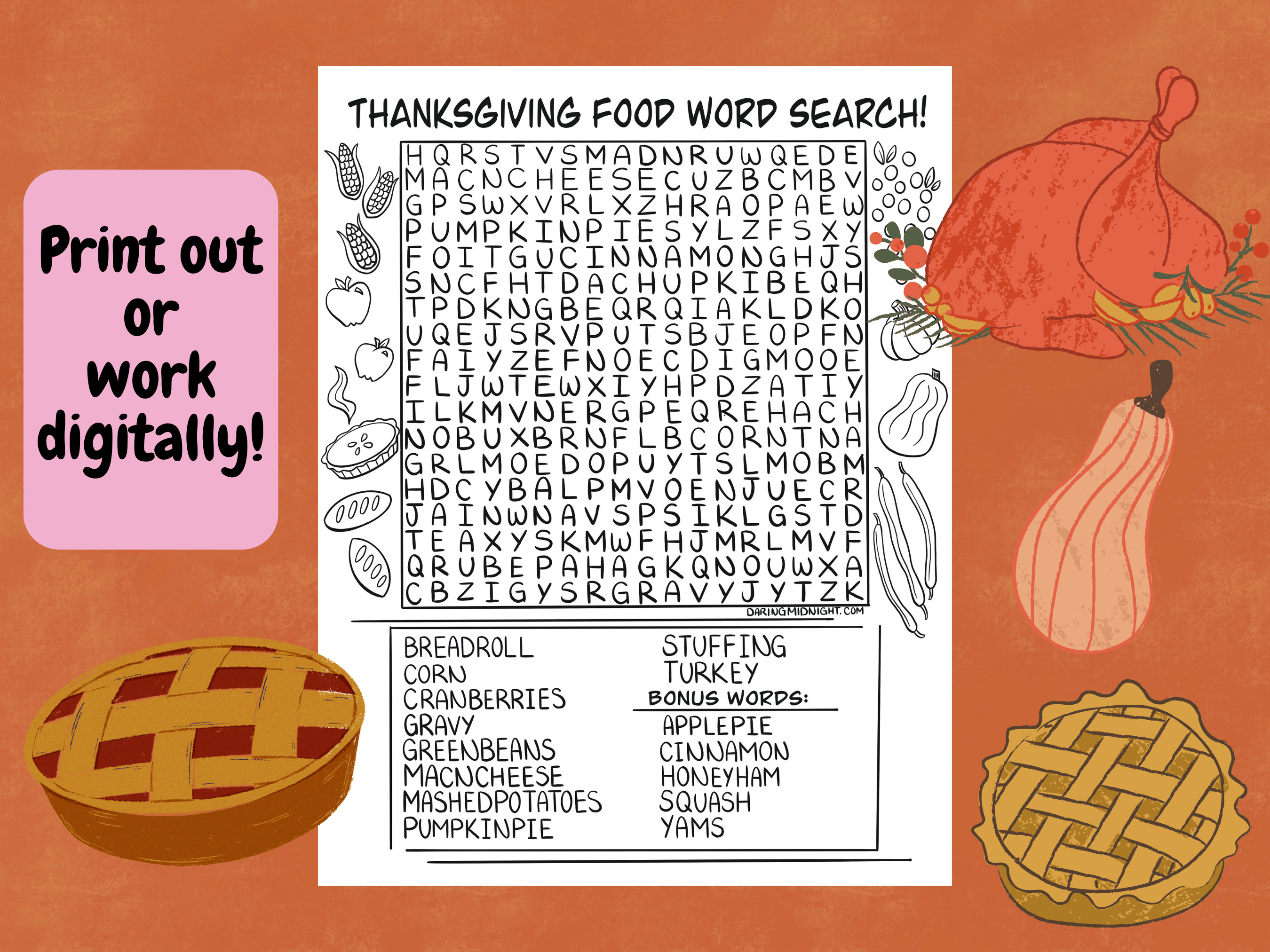 Thanksgiving Food Word Search - Etsy