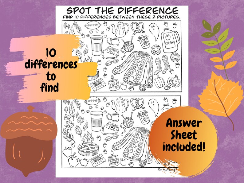 Spot the Difference Fall, Kids Activity Sheet, Halloween Game, Instant ...