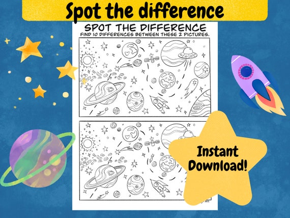 Spot the Difference Outer Space Kids Activity Sheet - Etsy