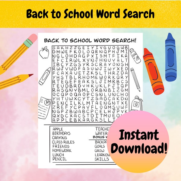 Back to School Word Search - Etsy
