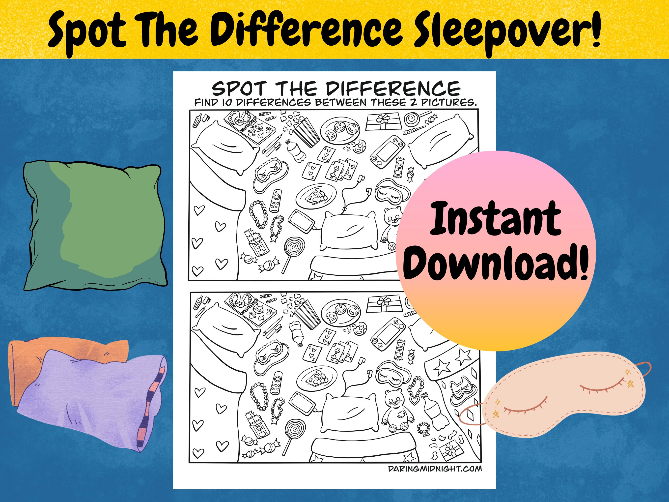 Spot the Difference Sleepover Kids Activity Sheet - Etsy