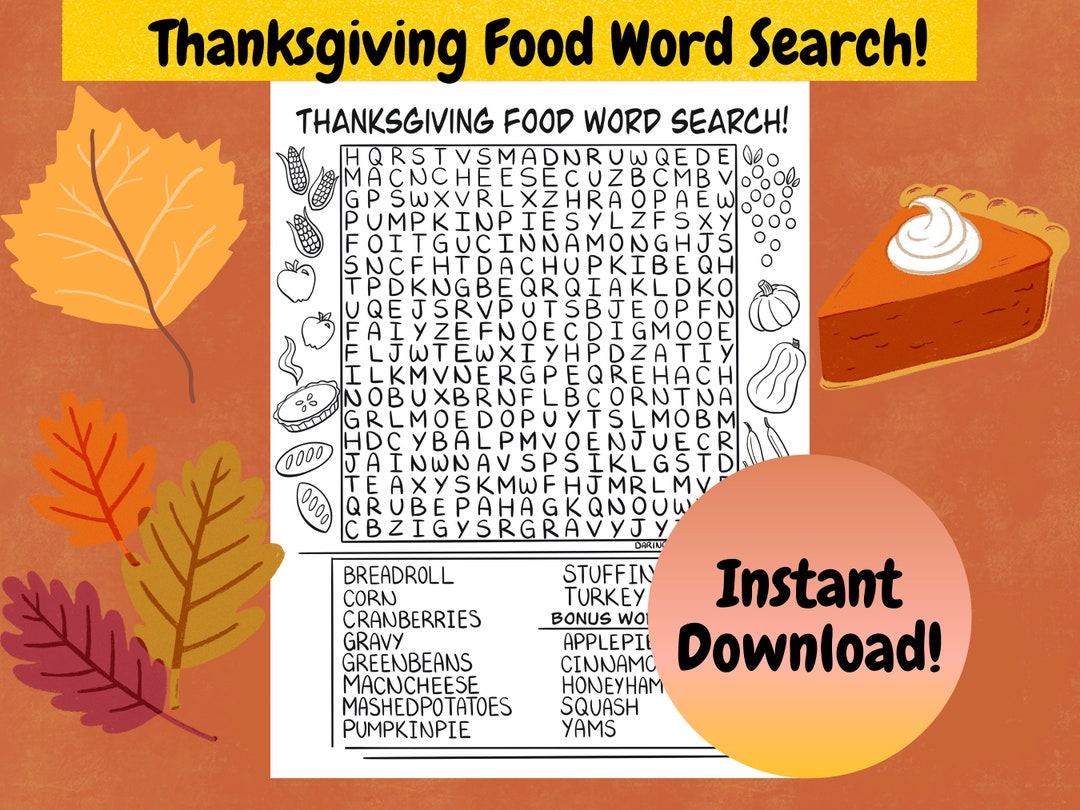 Thanksgiving Food Word Search - Etsy