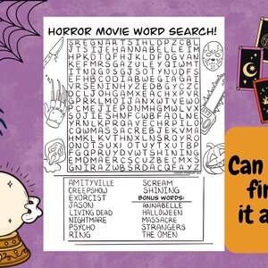 Horror Movie Word Search, Horror Movie Activity, Halloween PDF, Instant ...