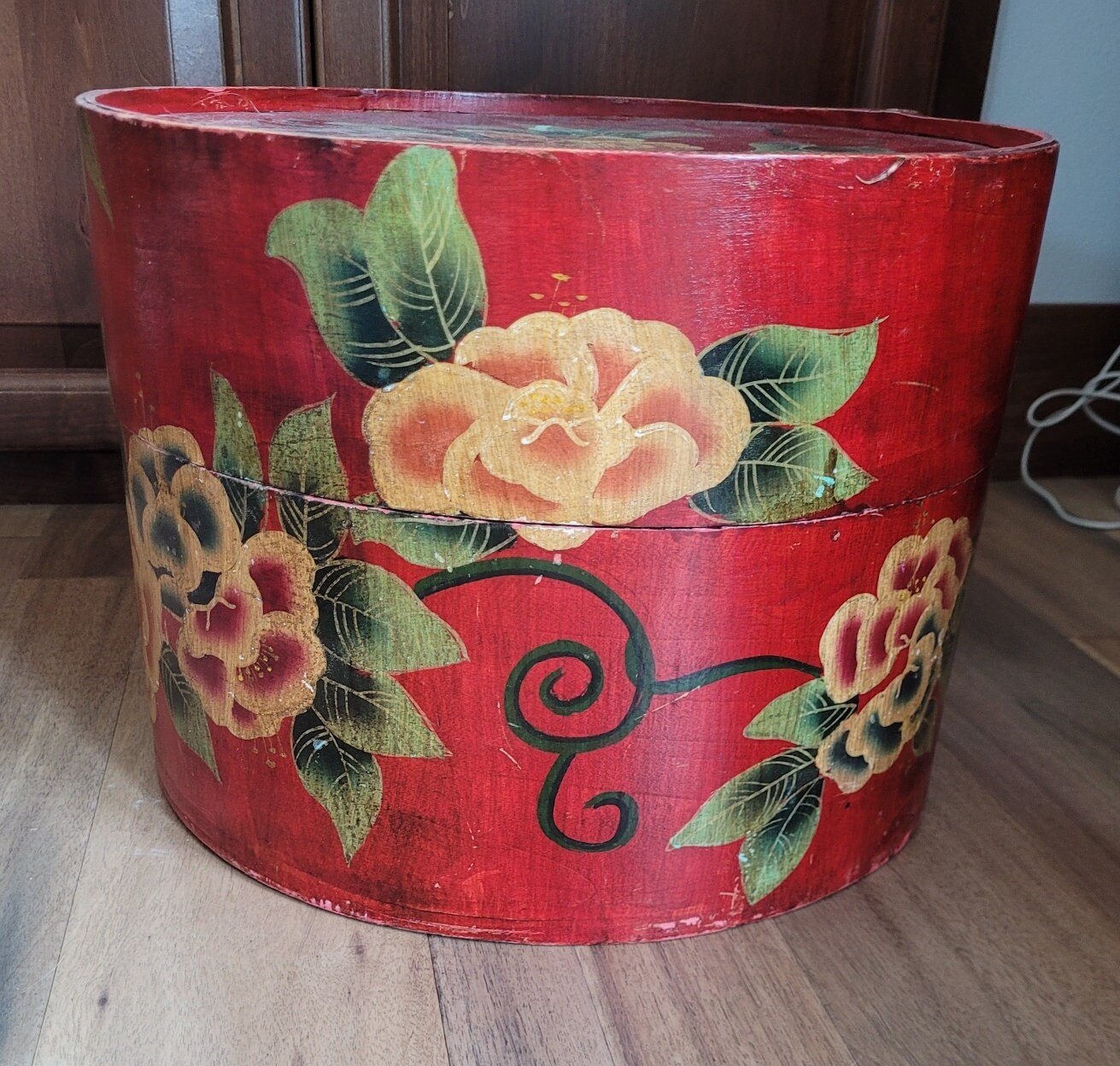 Chinese Wooden Painted Hat Box - Etsy